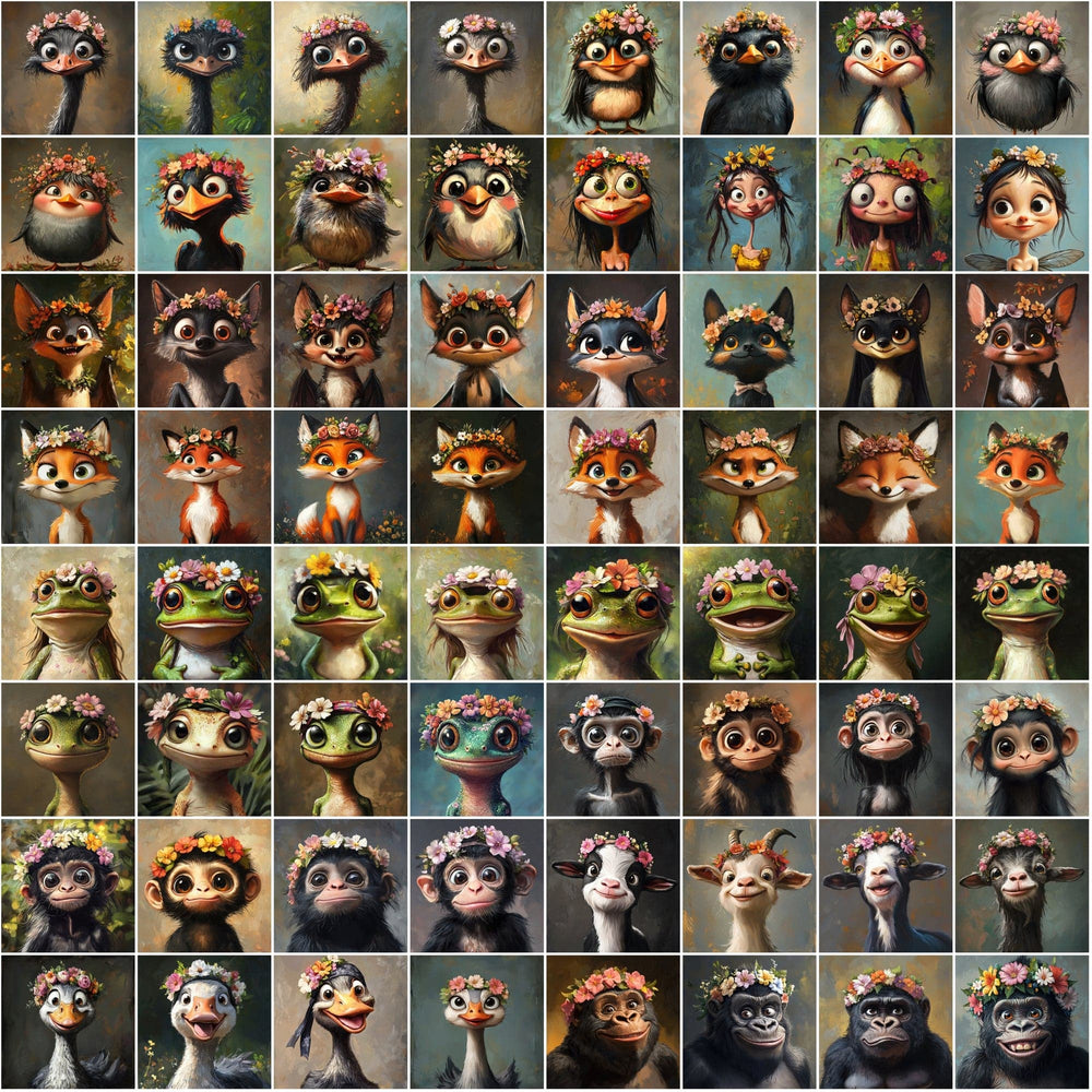 595 Charming Animal Characters: High-Res Oil Painting Style Digital Ar