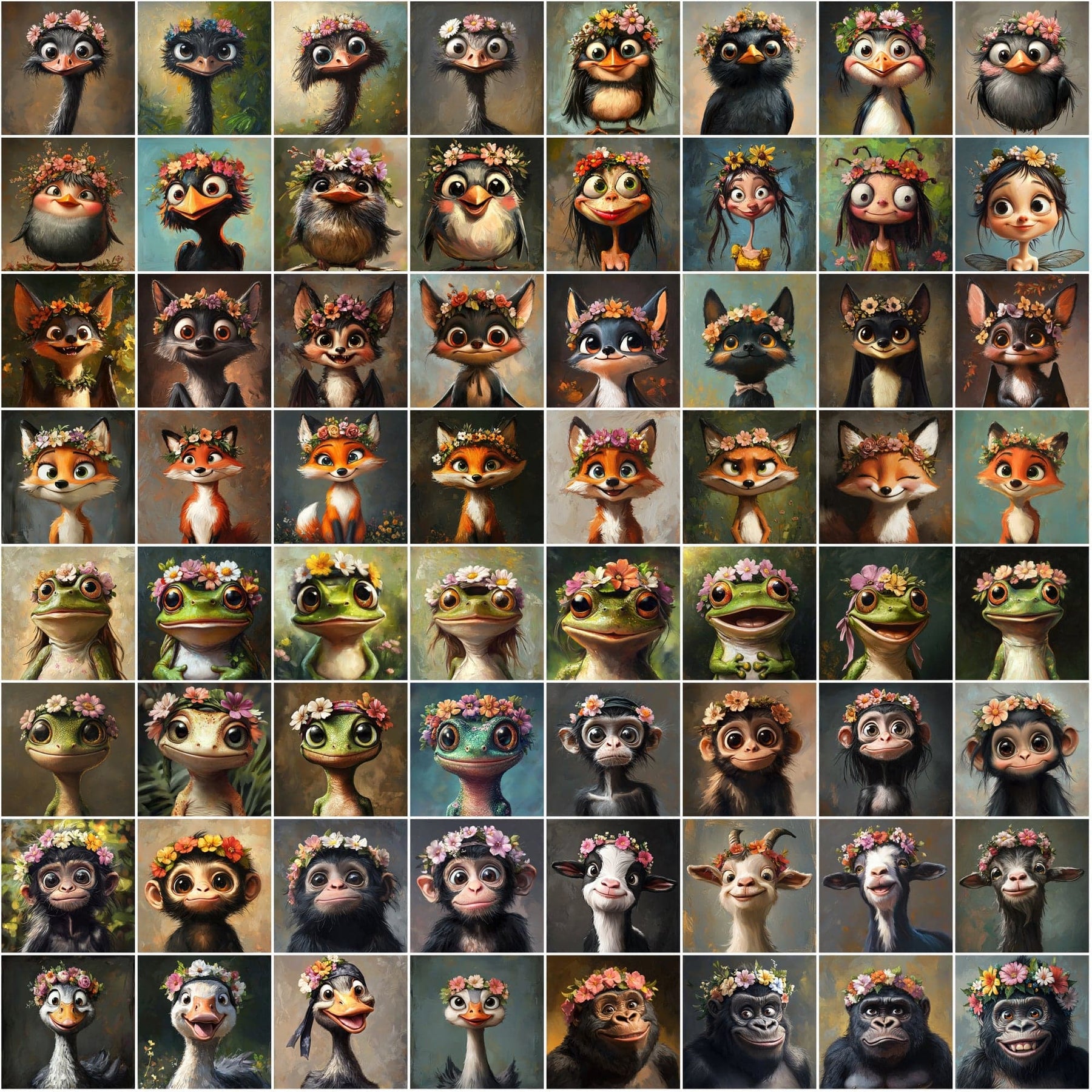 595 Charming Animal Characters: High-Res Oil Painting Style Digital Ar