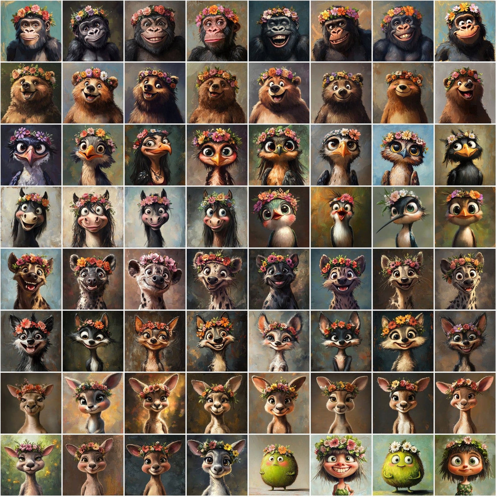 595 Charming Animal Characters: High-Res Oil Painting Style Digital Ar
