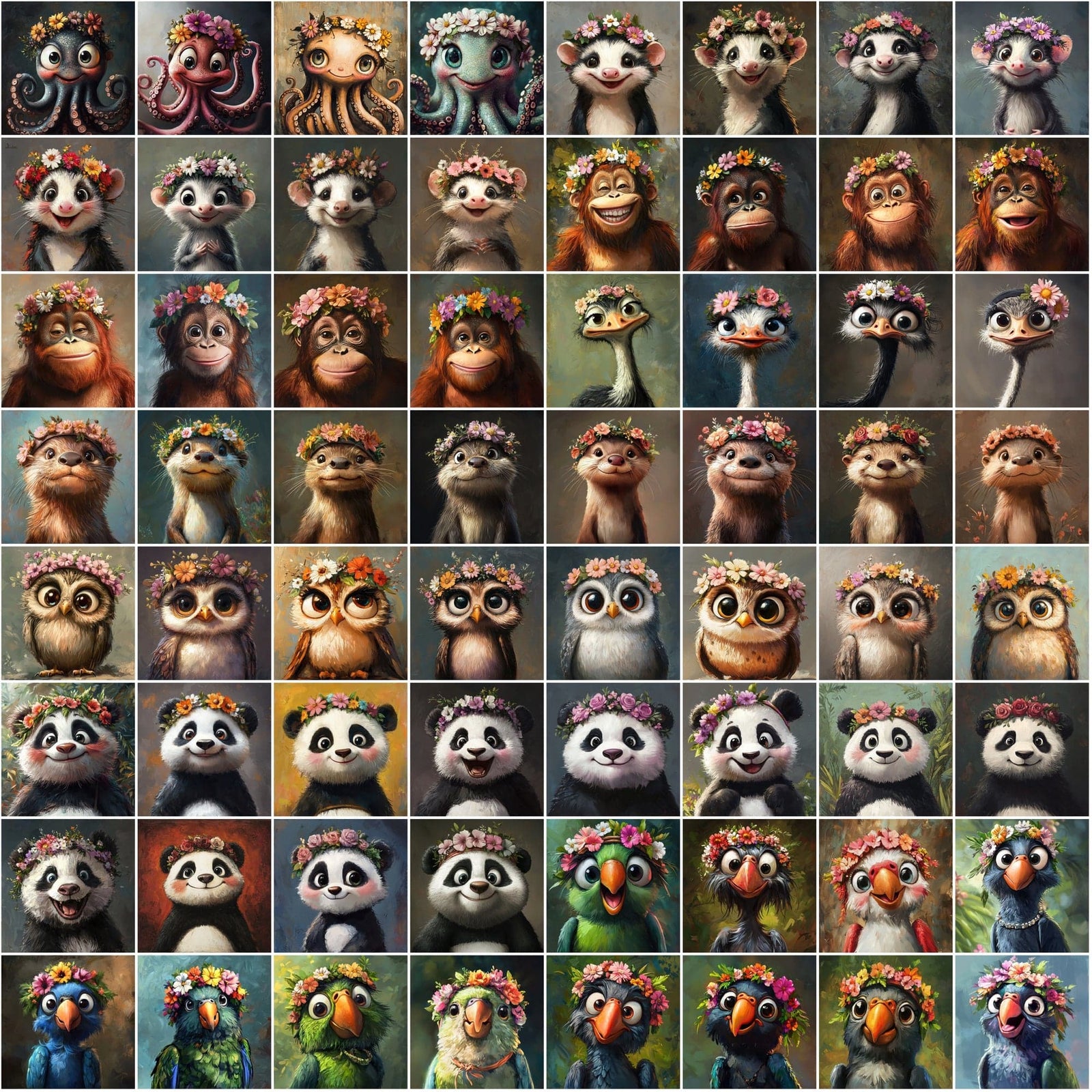 595 Charming Animal Characters: High-Res Oil Painting Style Digital Ar