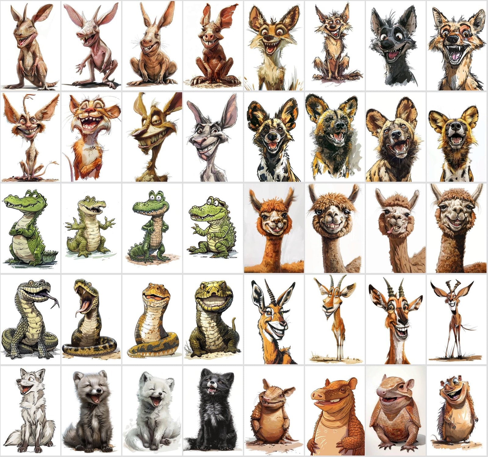 600 Caricature Animals Collection: High-Res Digital Wildlife Art for C