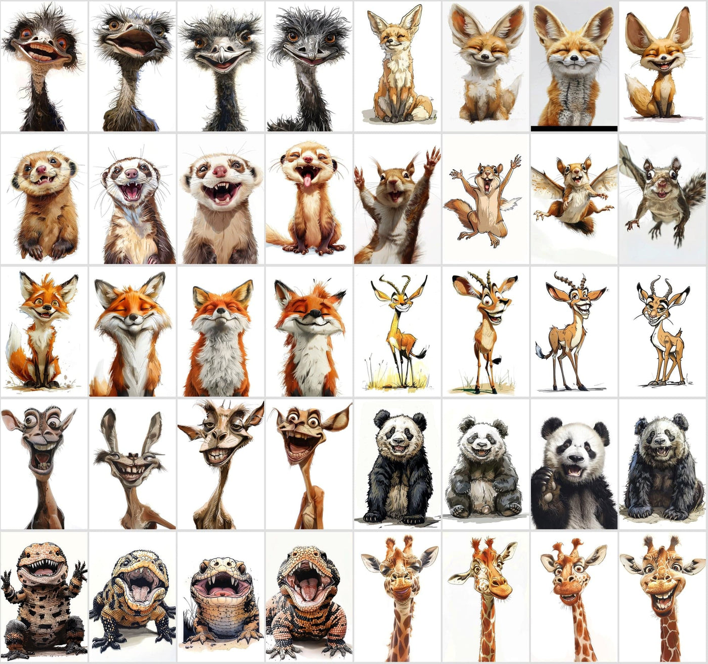 600 Caricature Animals Collection: High-Res Digital Wildlife Art for C