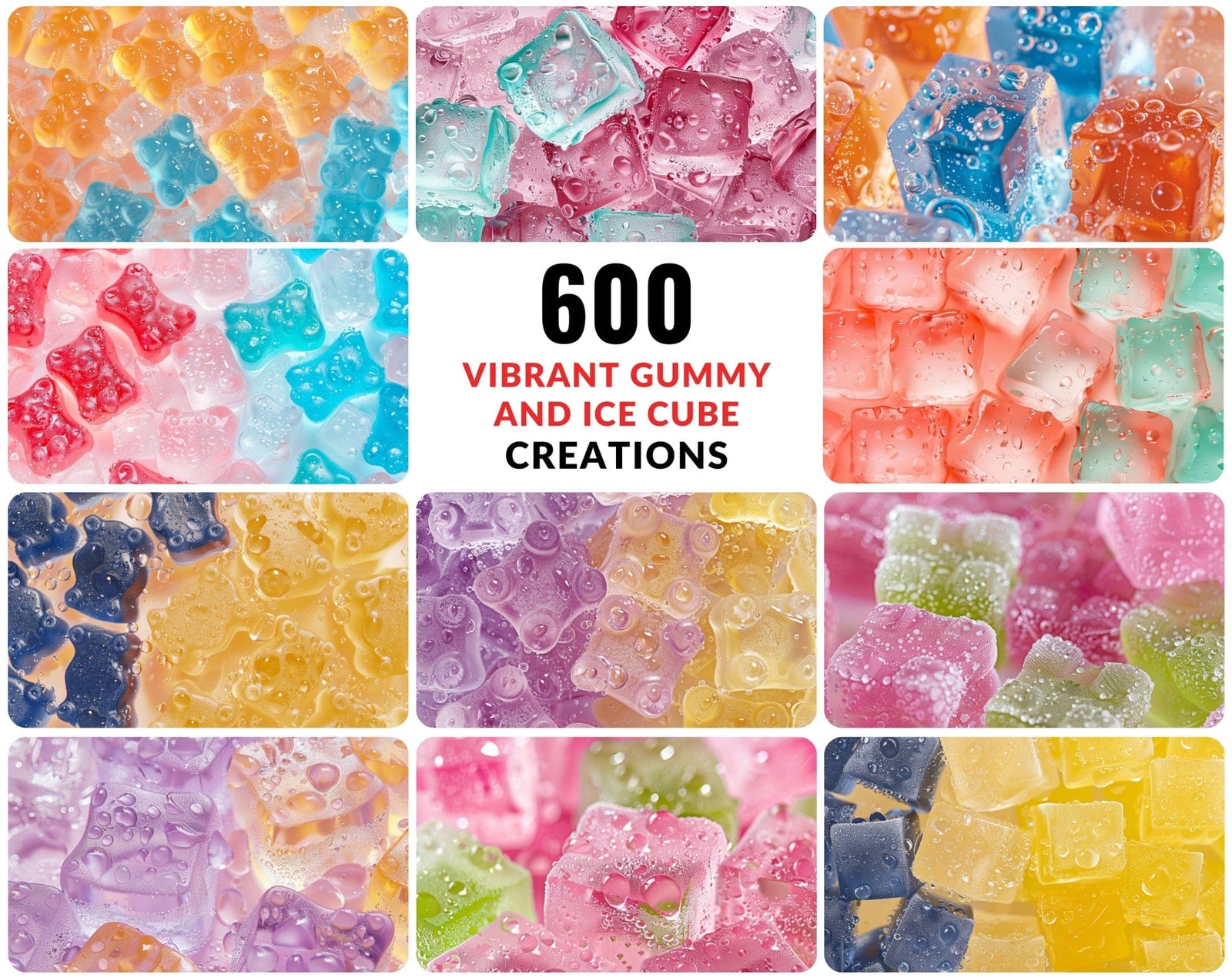 600 High-Resolution Gummy and Ice Cube Images