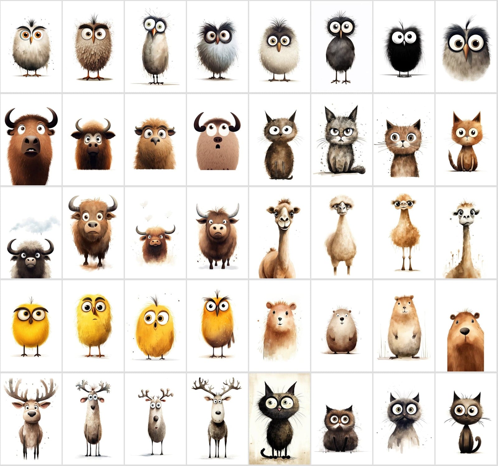600 Scared & Funny Animals PNG Clipart Set, High-Resolution Commercial