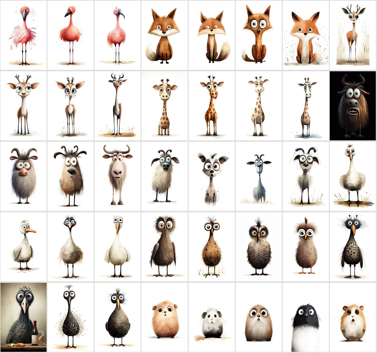 600 Scared & Funny Animals PNG Clipart Set, High-Resolution Commercial