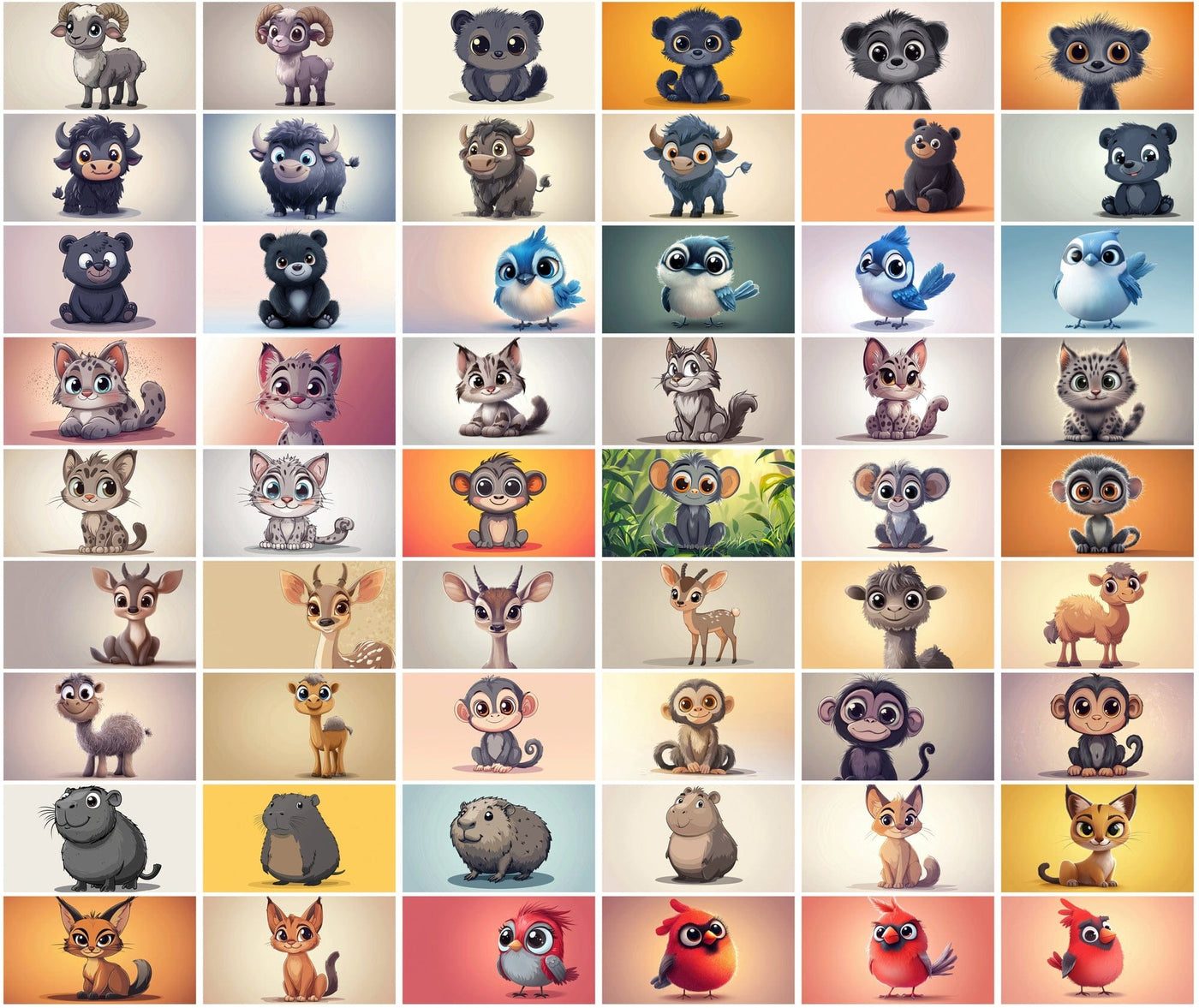 620 Adorable Cartoon Animals with Gradient Backgrounds