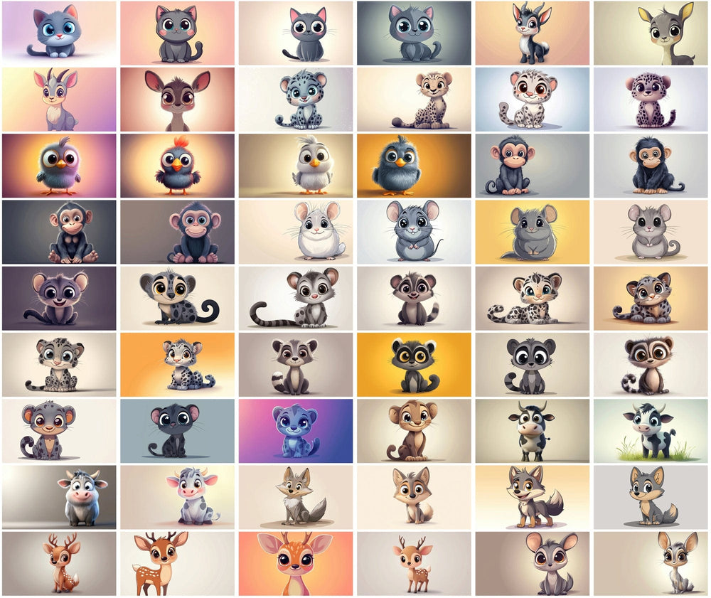 620 Adorable Cartoon Animals with Gradient Backgrounds