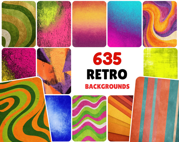 630 Retro Pop Art Backgrounds Bundle, Vintage Psychedelic & Comic Text