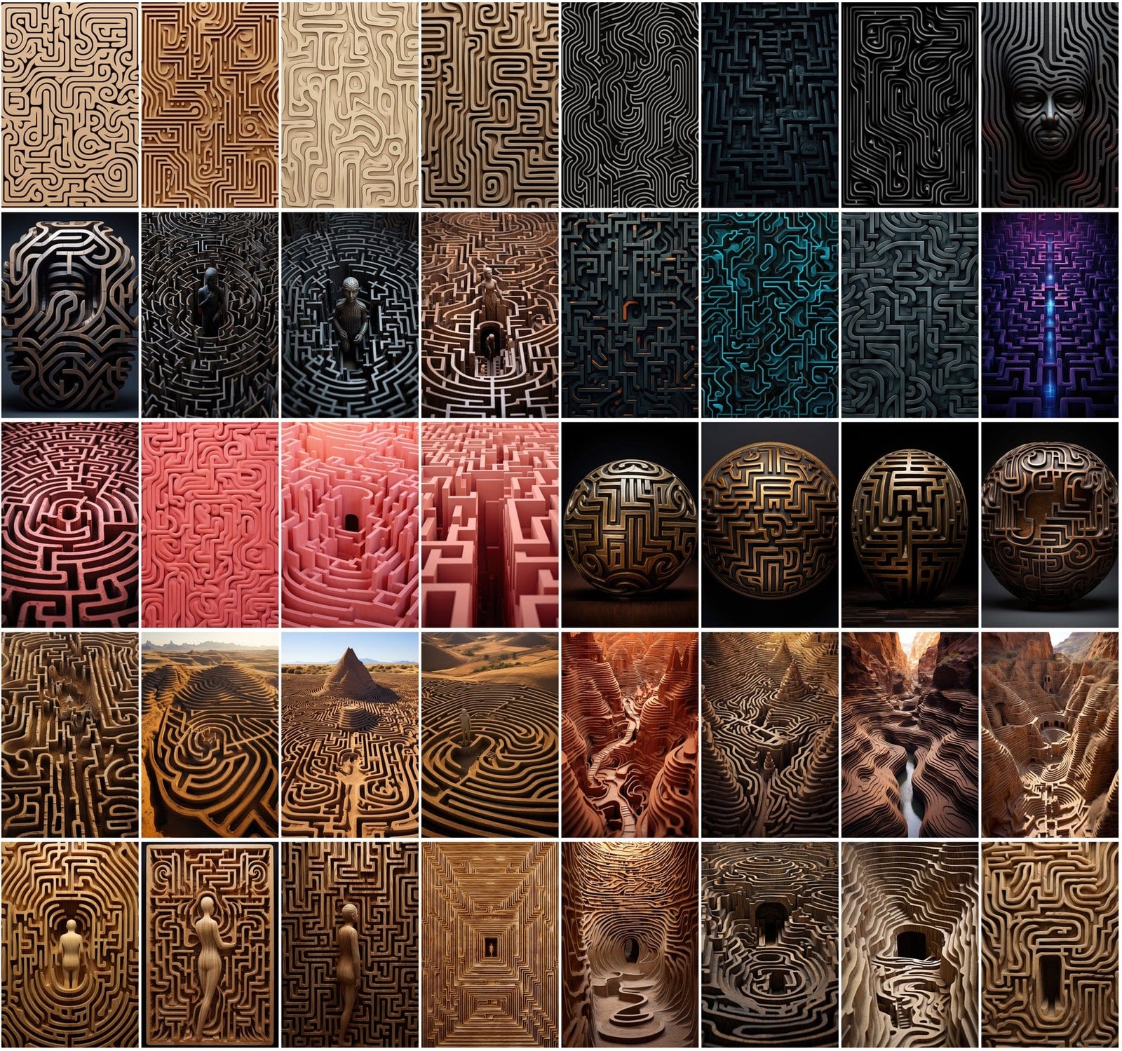 650 Colorful Maze Patterns, High-Resolution JPGs with Commercial Licen