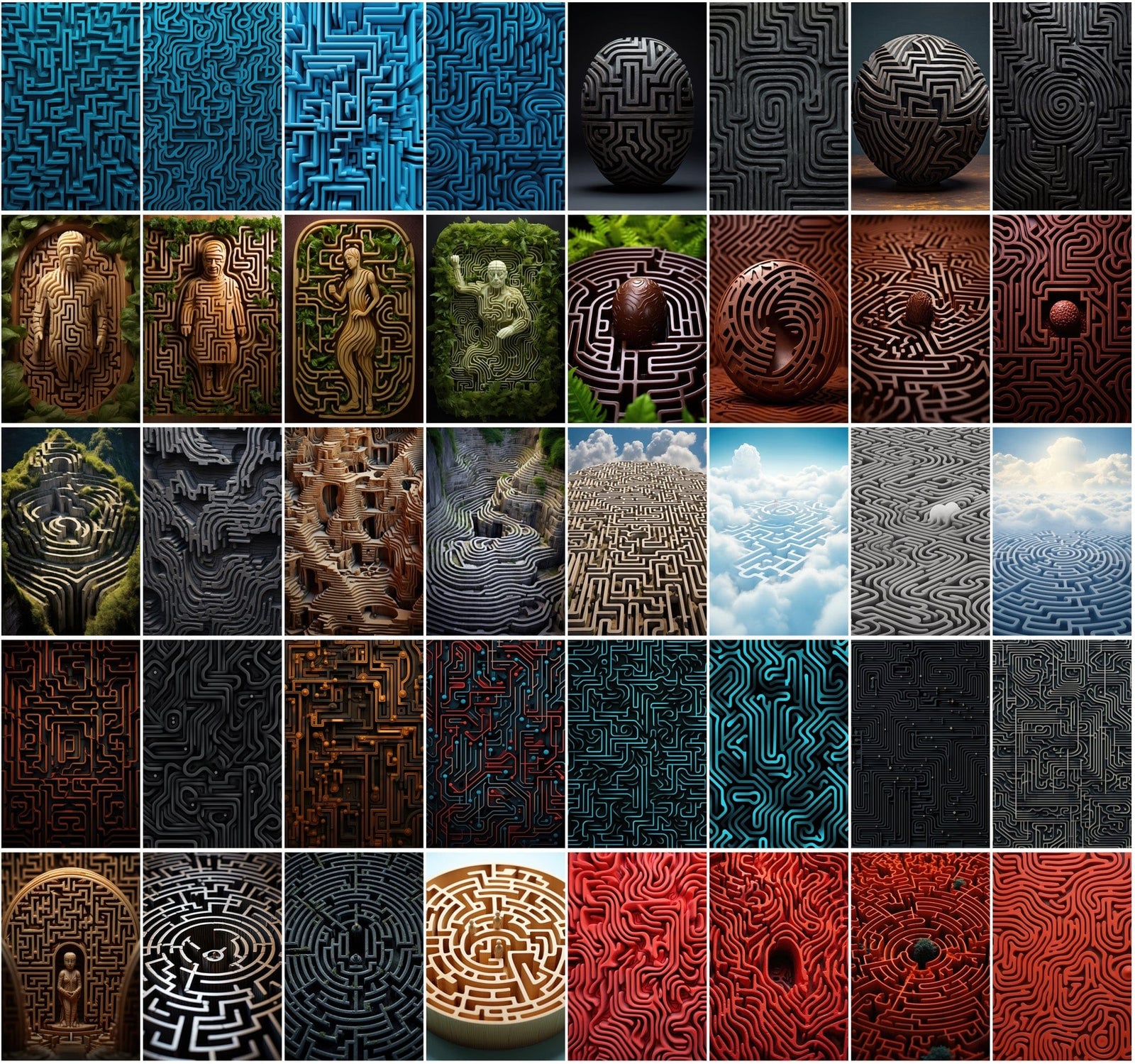 650 Colorful Maze Patterns, High-Resolution JPGs with Commercial Licen