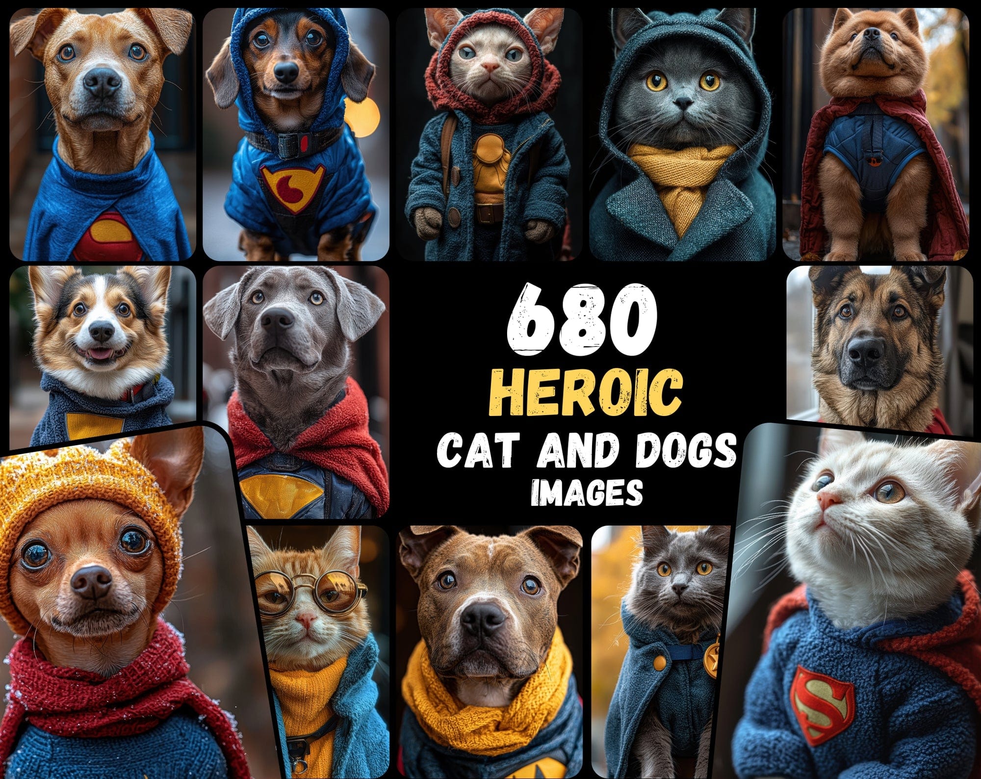 680 Heroic Cat & Dog Illustrations | Anthropomorphic Superhero Pets
