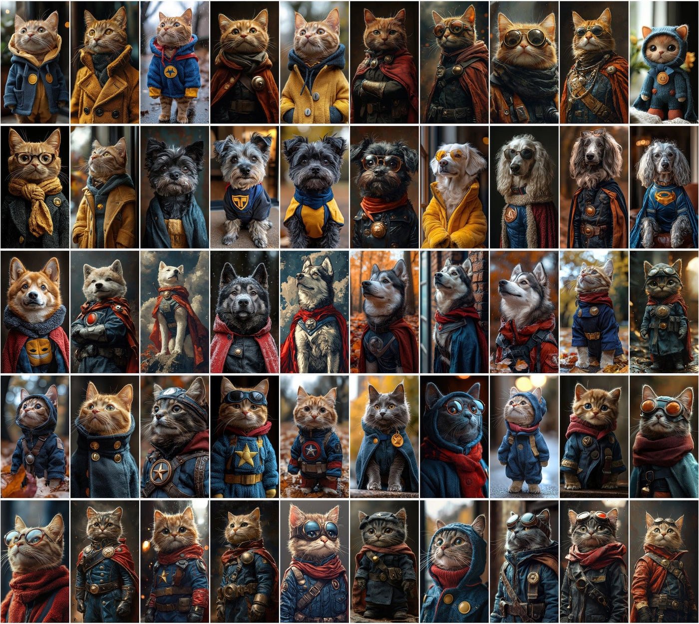 680 Heroic Cat & Dog Illustrations | Anthropomorphic Superhero Pets