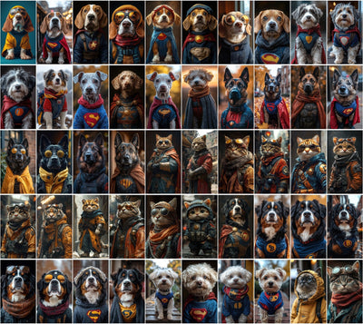 680 Heroic Cat & Dog Illustrations | Anthropomorphic Superhero Pets