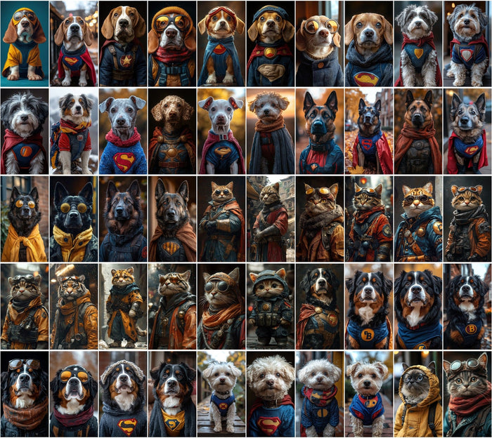 680 Heroic Cat & Dog Illustrations | Anthropomorphic Superhero Pets