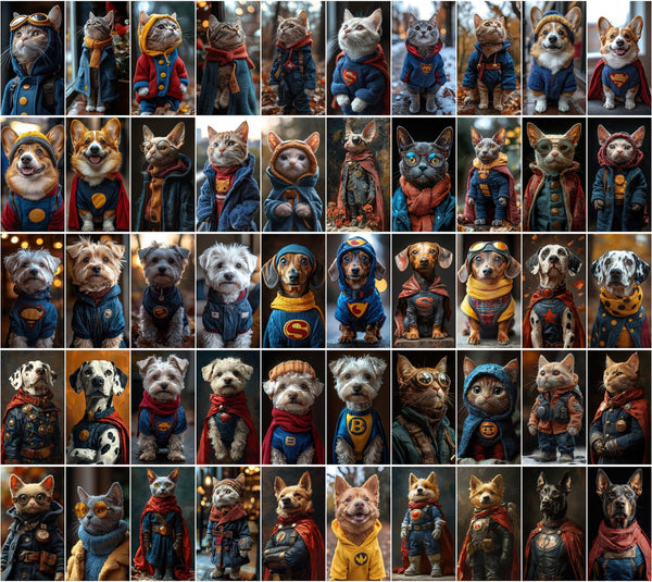 680 Heroic Cat & Dog Illustrations | Anthropomorphic Superhero Pets