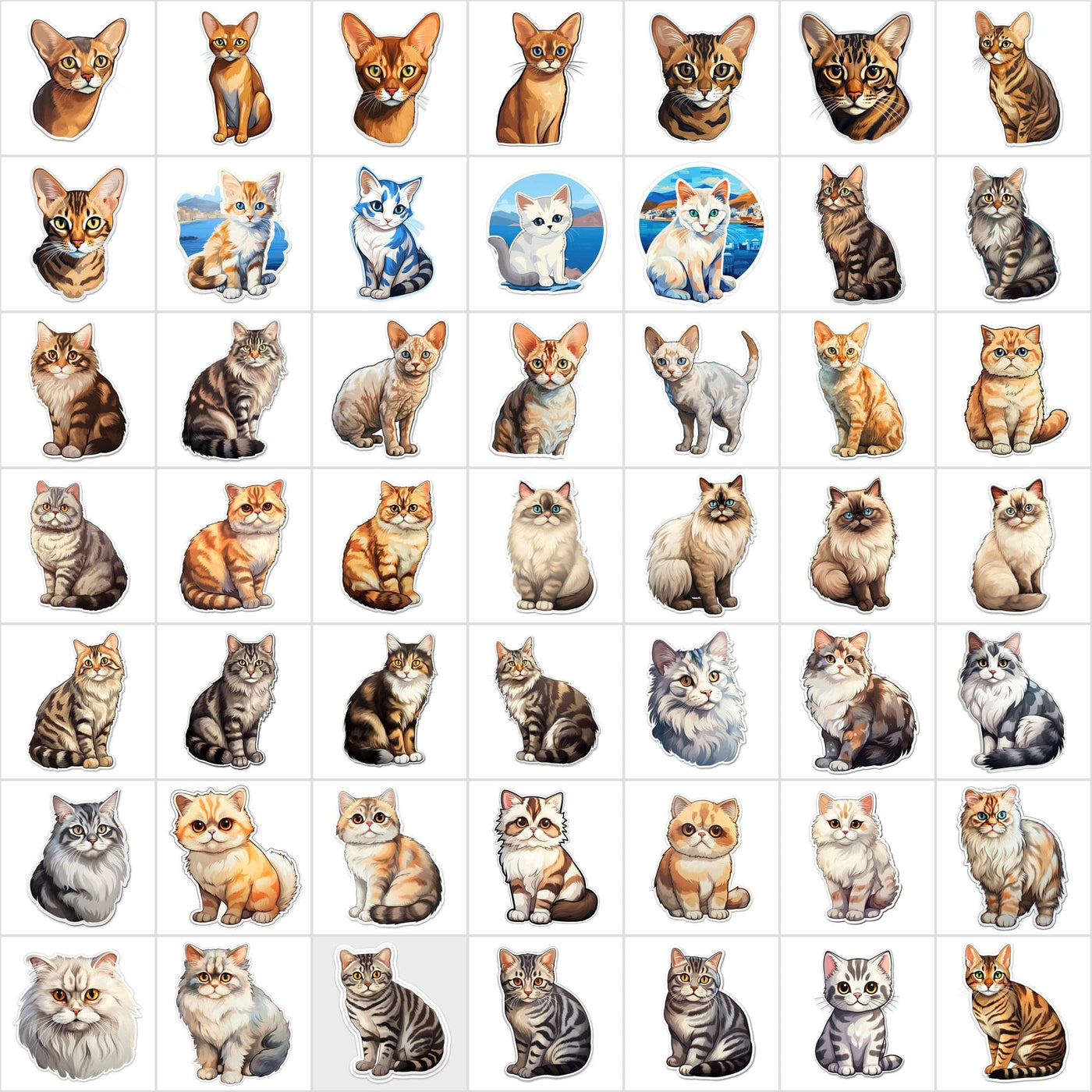 800 High-Res Cat Stickers, PNG Files, Transparent & White Background,