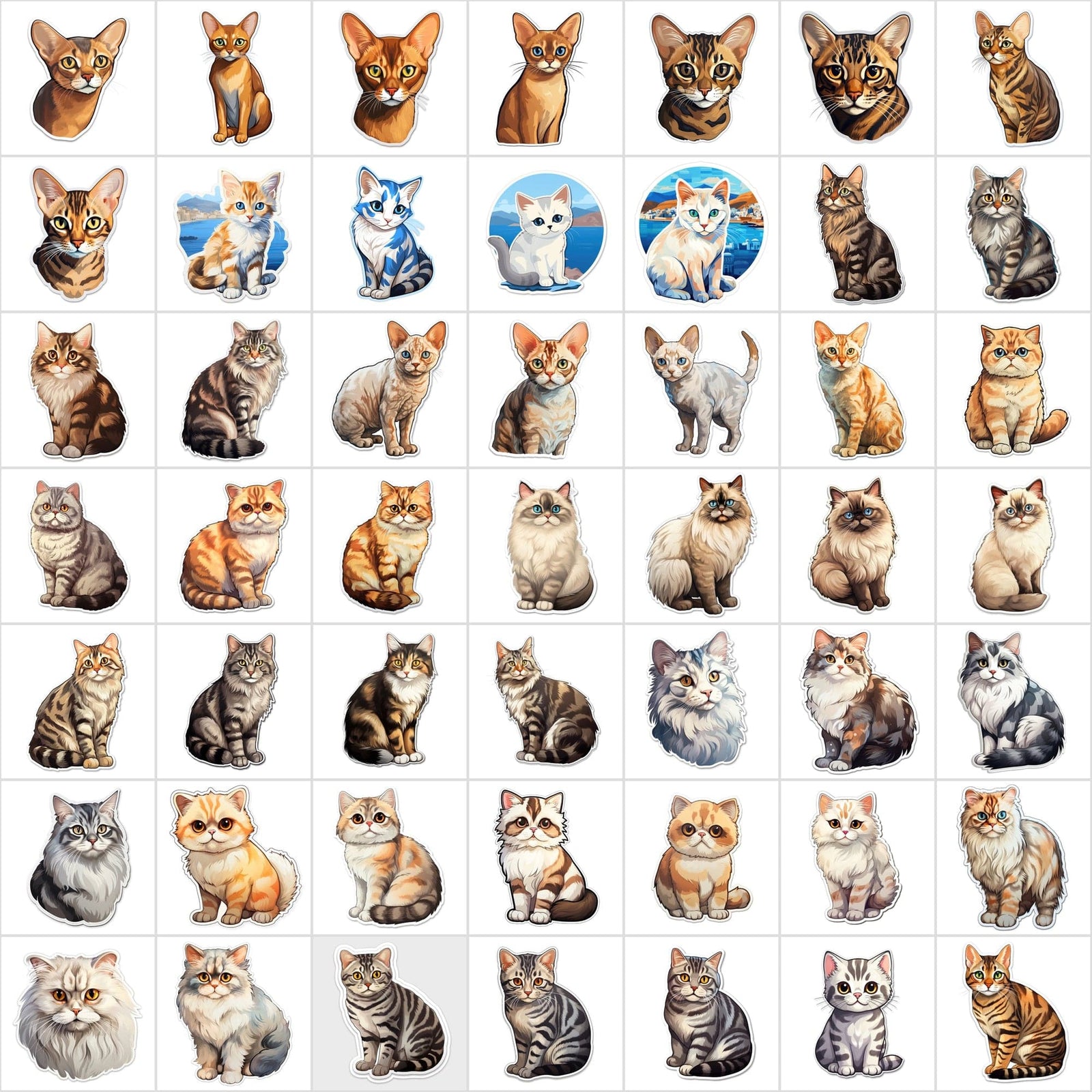 800 High-Res Cat Stickers, PNG Files, Transparent & White Background,