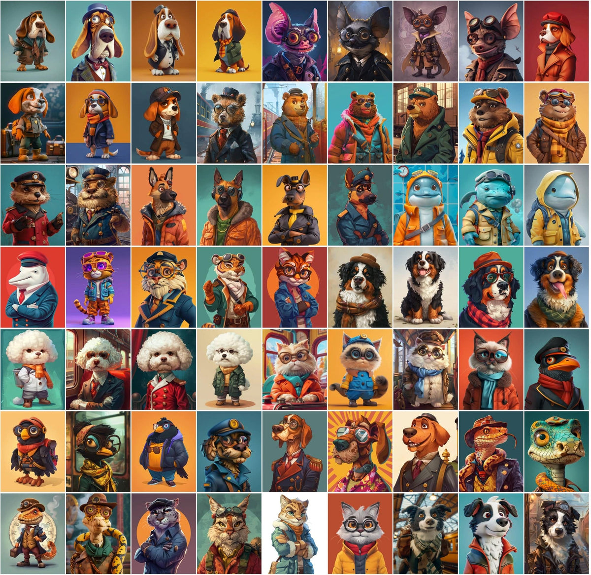 890 Colorful Cartoon Animals and 110 People Images