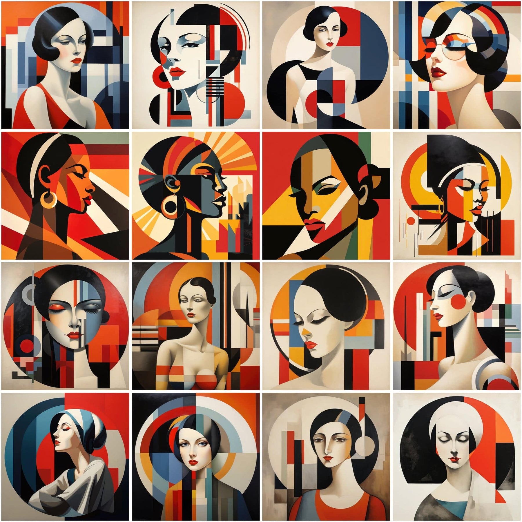 Abstract Geometric Women Portraits: Bauhaus-Style, Cubist, & Graphic I