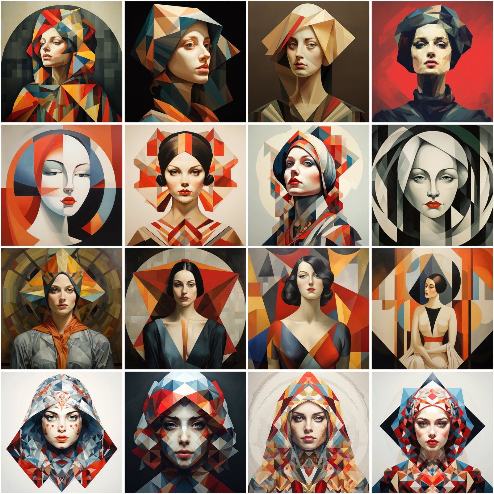 Abstract Geometric Women Portraits: Bauhaus-Style, Cubist, & Graphic I
