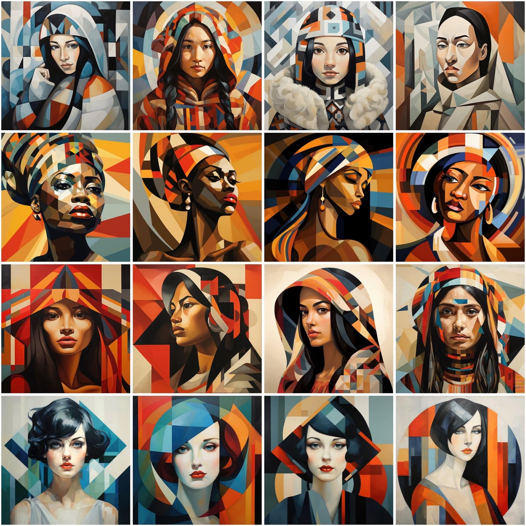 Abstract Geometric Women Portraits: Bauhaus-Style, Cubist, & Graphic I