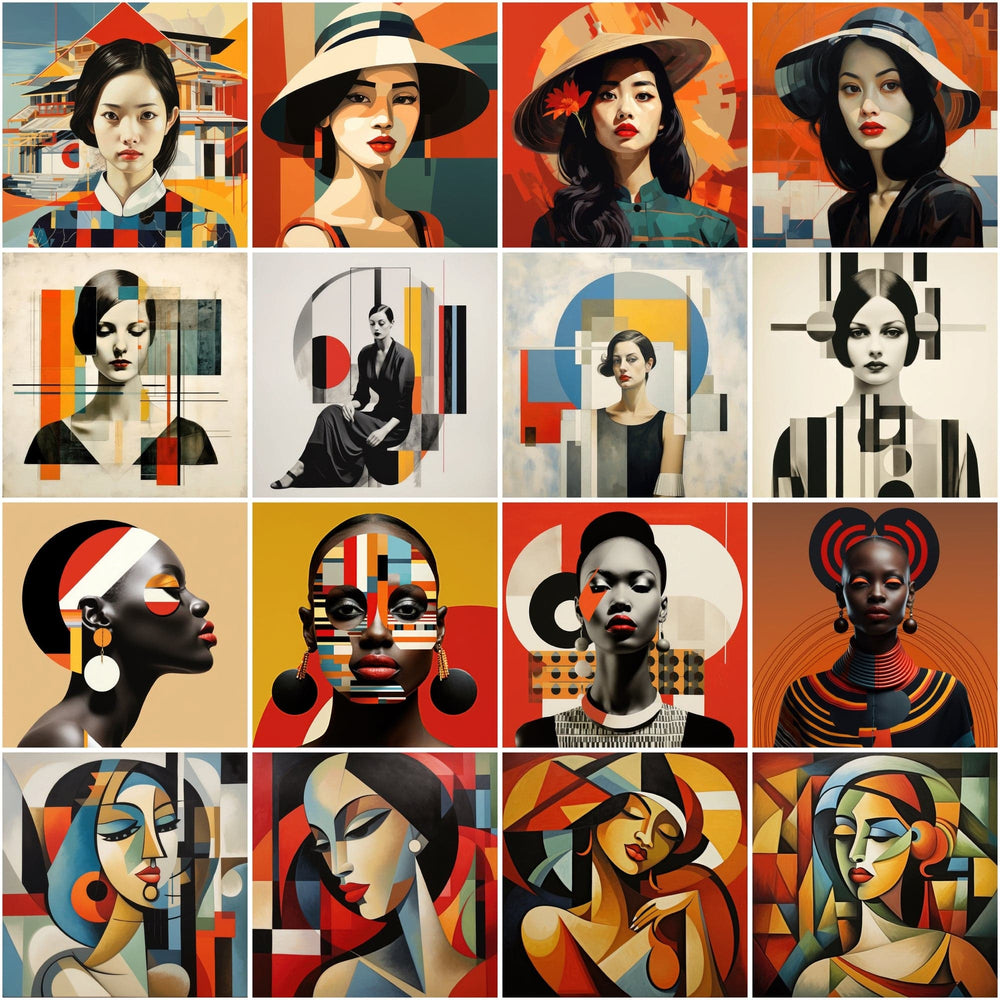 Abstract Geometric Women Portraits: Bauhaus-Style, Cubist, & Graphic I