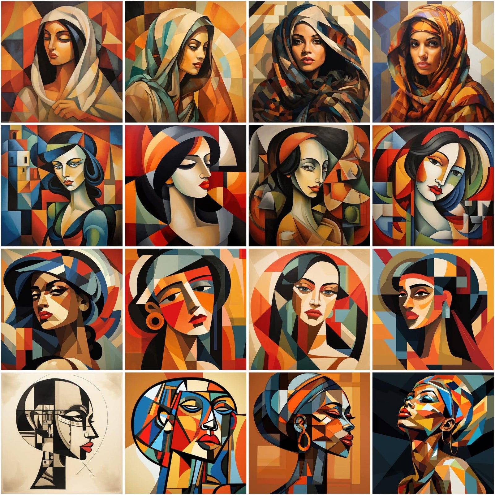 Abstract Geometric Women Portraits: Bauhaus-Style, Cubist, & Graphic I