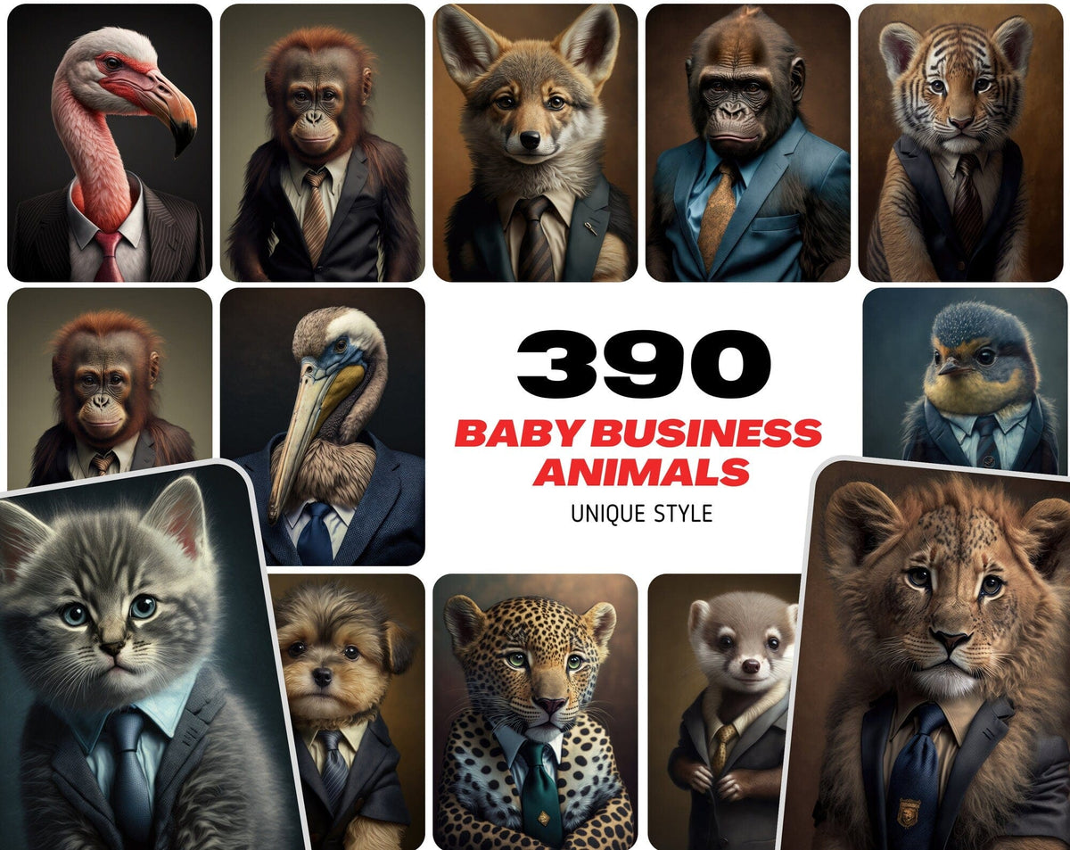 Adorable Baby Animals in Business Suits - 390 Whimsical Illustrations