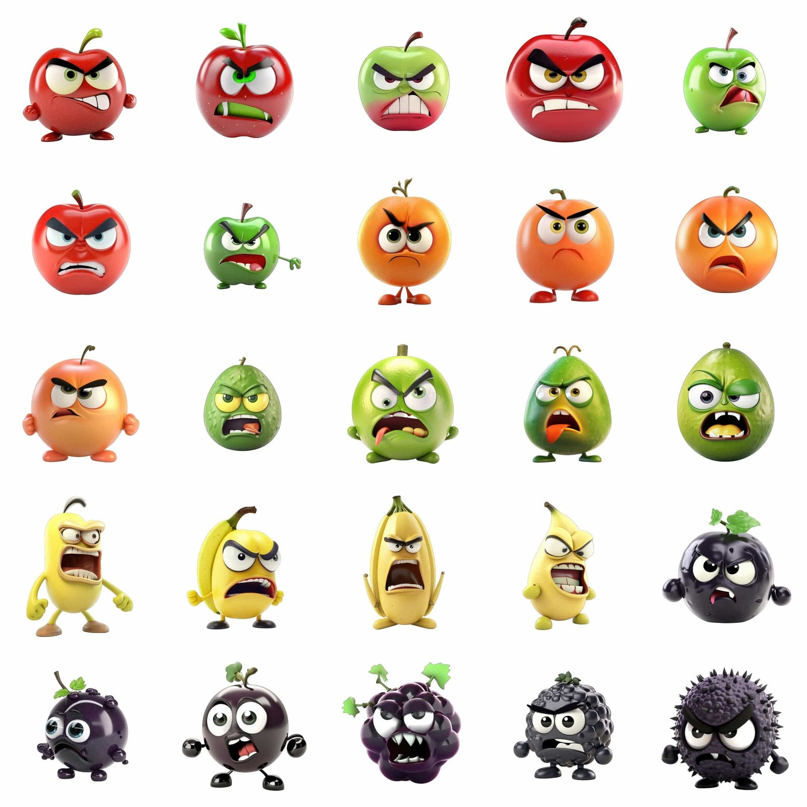 Angry Fruits Bundle - 180 Transparent PNG Images for Digital Design, C