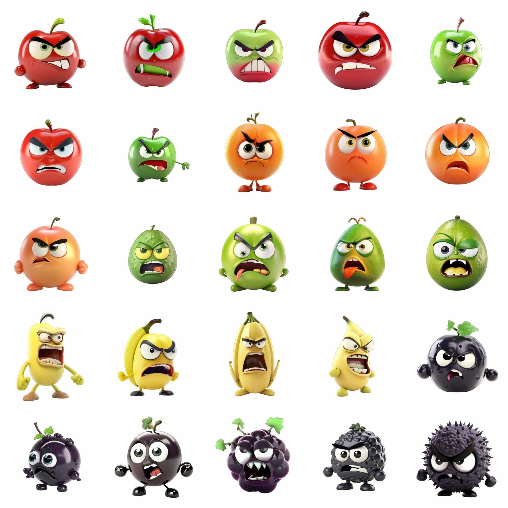 Angry Fruits Bundle - 180 Transparent PNG Images for Digital Design, C