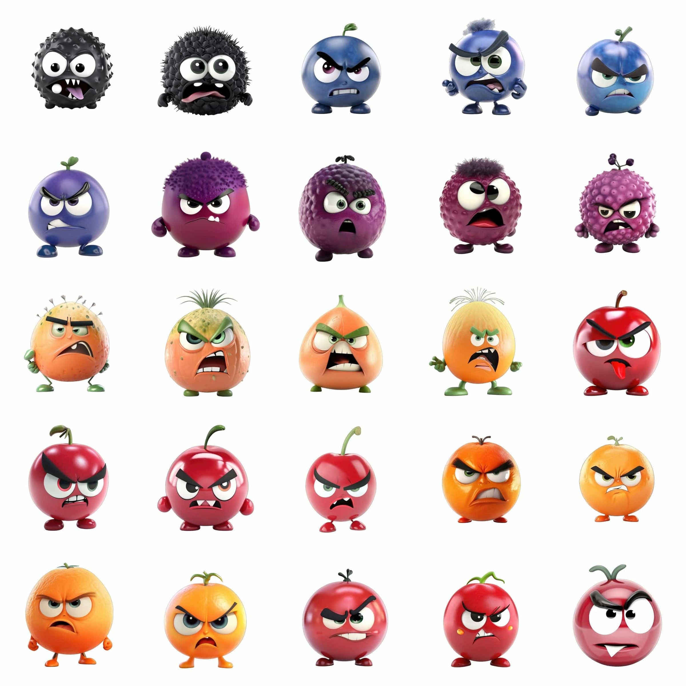 Angry Fruits Bundle - 180 Transparent PNG Images for Digital Design, C