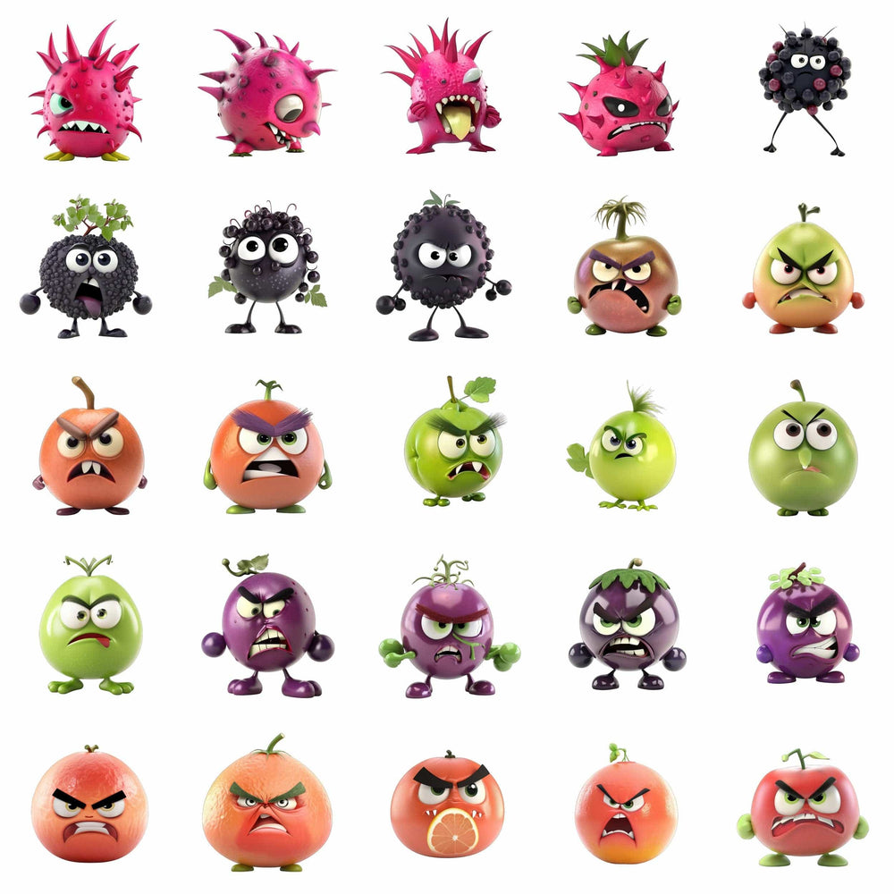 Angry Fruits Bundle - 180 Transparent PNG Images for Digital Design, C