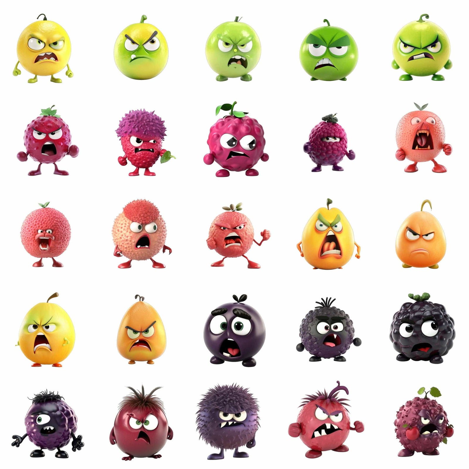 Angry Fruits Bundle - 180 Transparent PNG Images for Digital Design, C