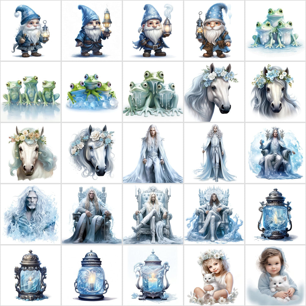 Blue-Themed Christmas Illustrations - JPG & PNG, Commercial License, H