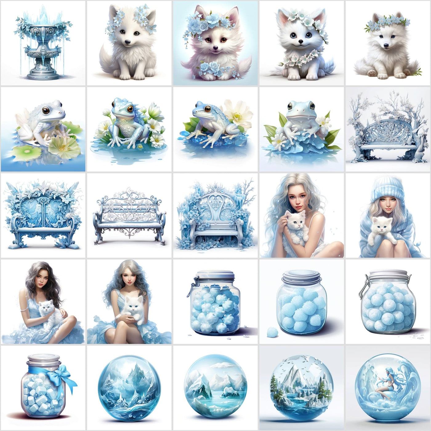 Blue-Themed Christmas Illustrations - JPG & PNG, Commercial License, H