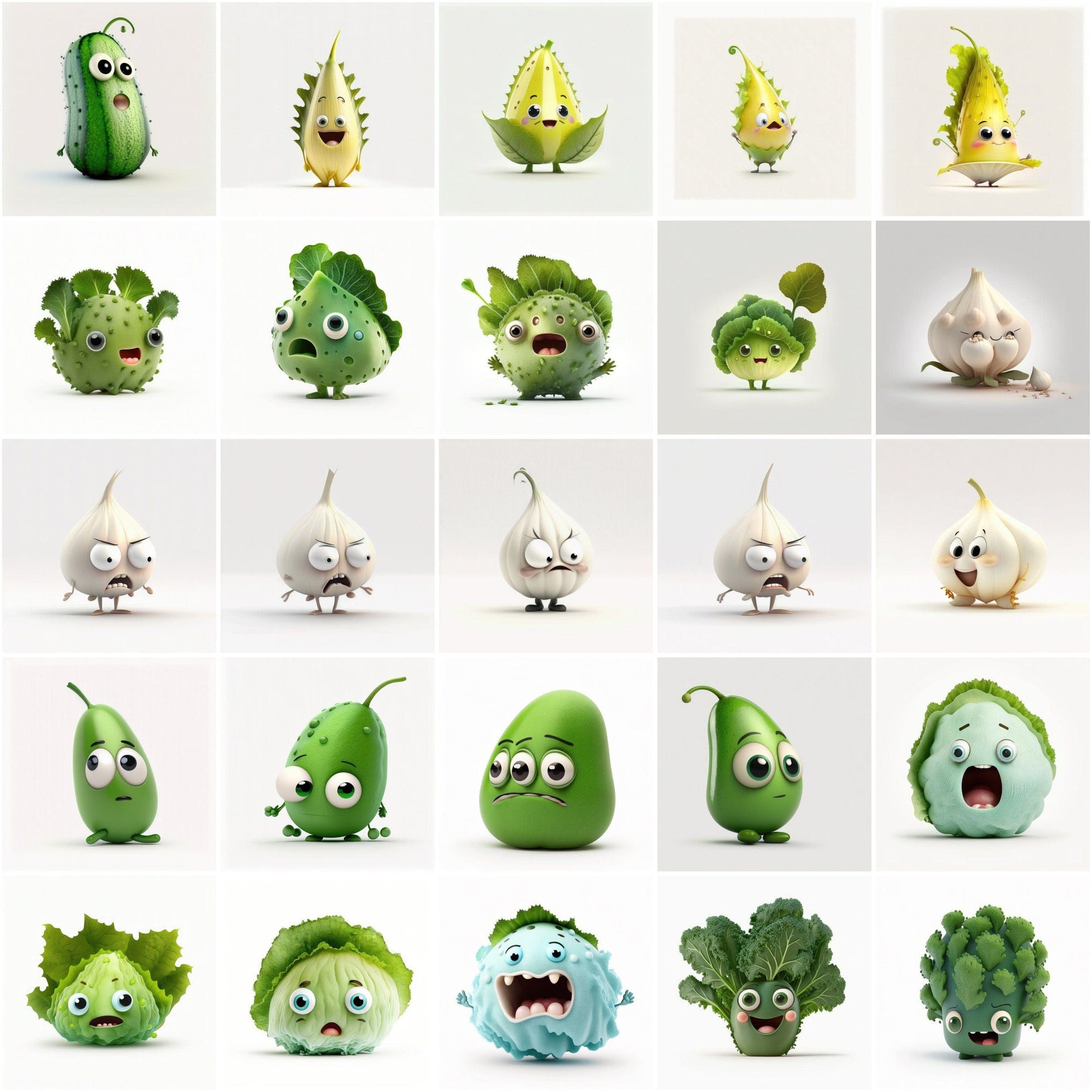Bundle of 200+ Funny Vegetable Images with No Background and Shadow Ba
