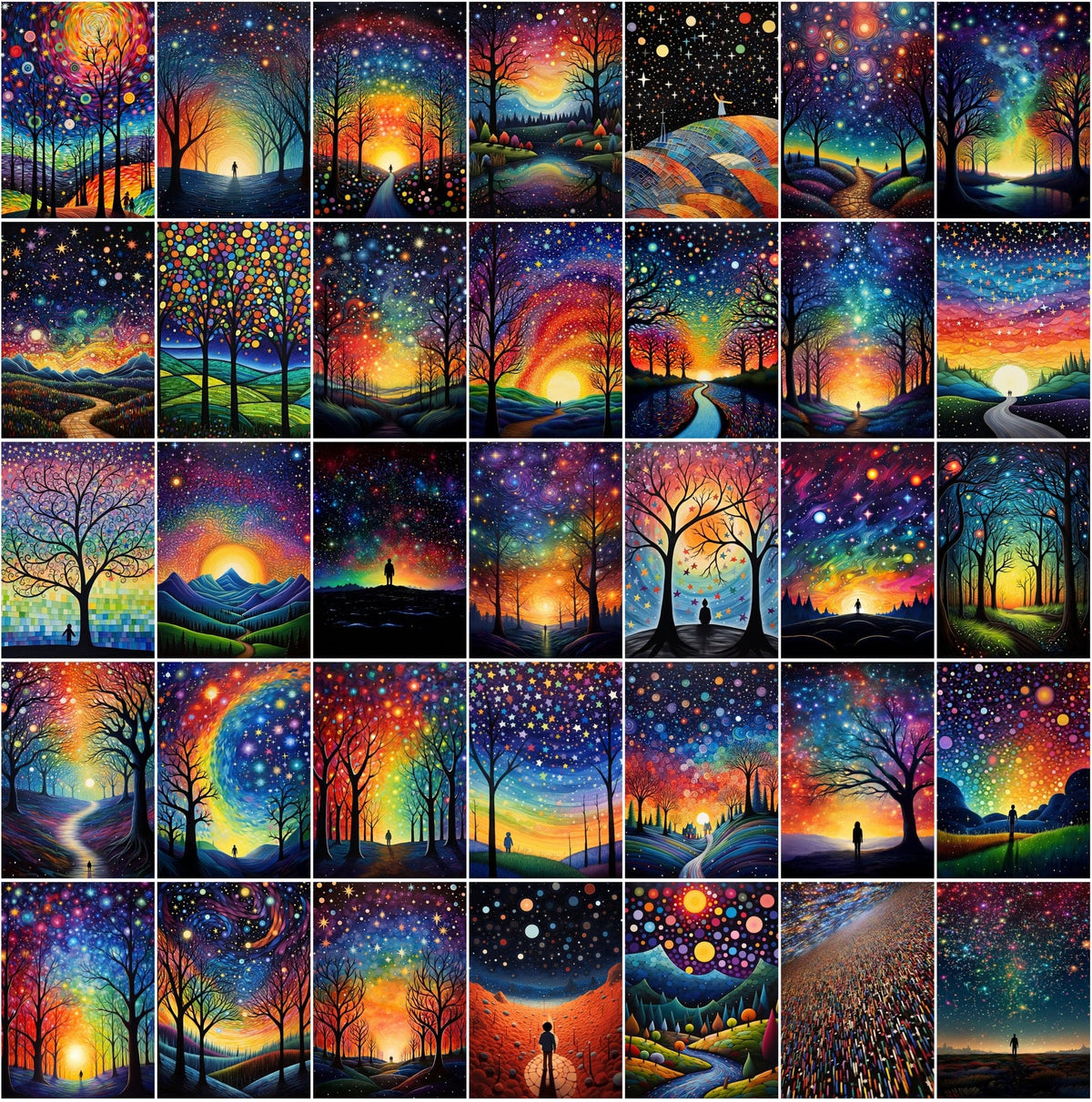 Celestial Landscape Images Bundle, Colorful Starry Night Sky Photos, H