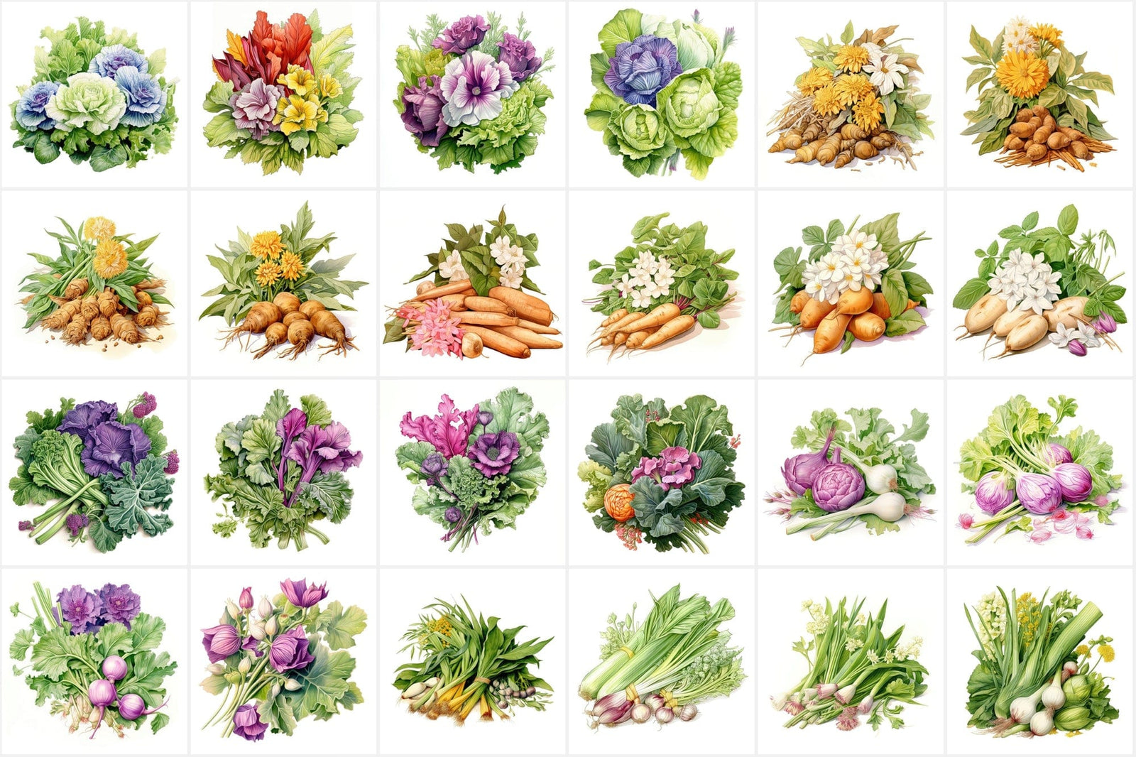Colorful Vegetable Images with Flowers & Leaves - High Resolution PNG