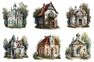 Elegant Baroque Cottage Watercolor Set - 65 Transparent Images for You