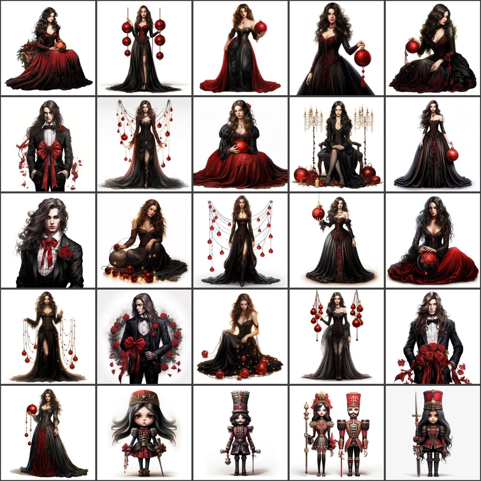 Gothic Christmas Images, Red and Black PNG, High-Resolution Digital Ar
