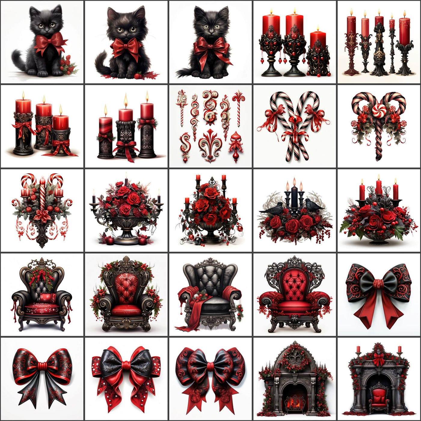 Gothic Christmas Images, Red and Black PNG, High-Resolution Digital Ar