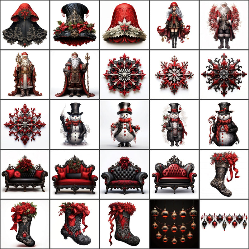 Gothic Christmas Images, Red and Black PNG, High-Resolution Digital Ar