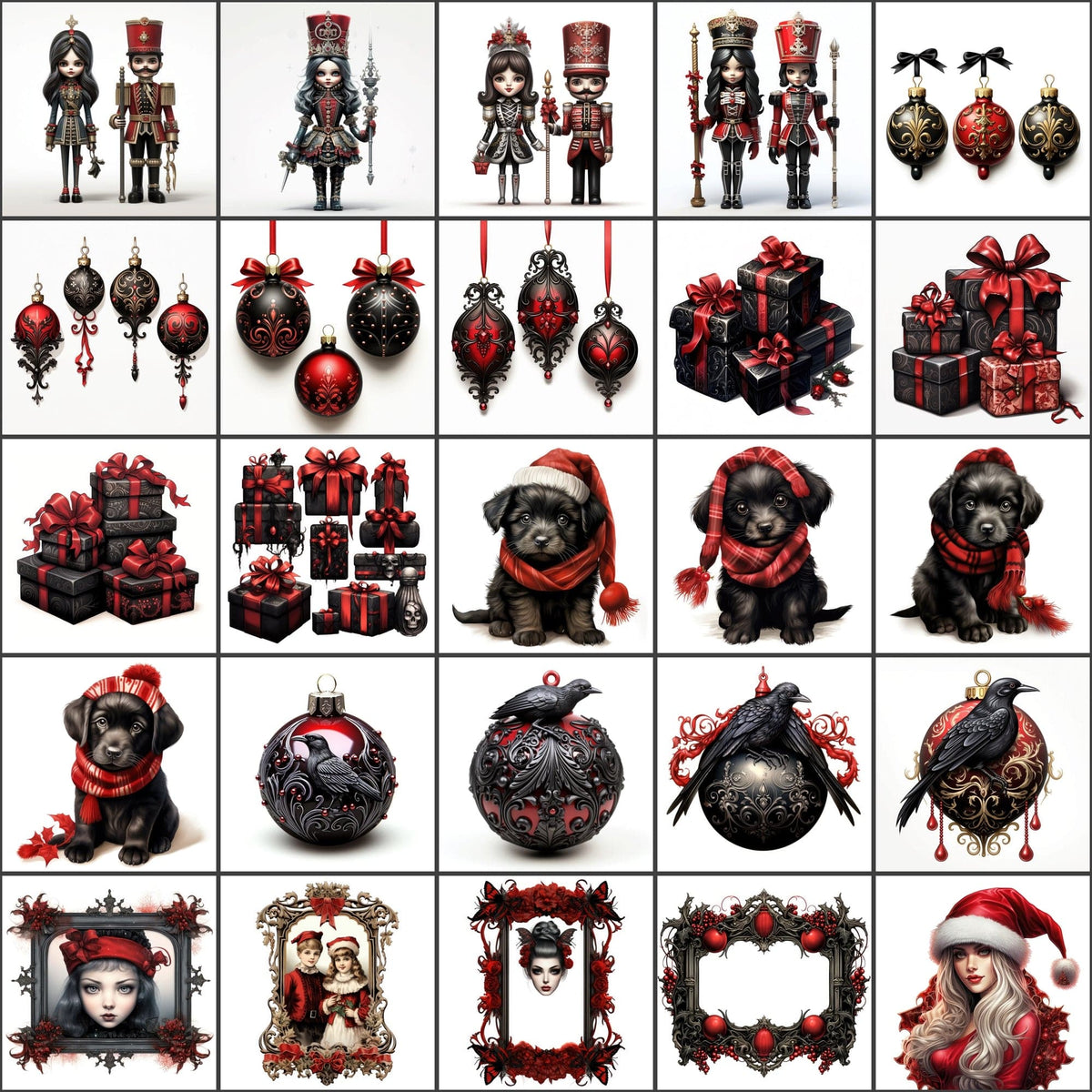 Gothic Christmas Images, Red and Black PNG, High-Resolution Digital Ar