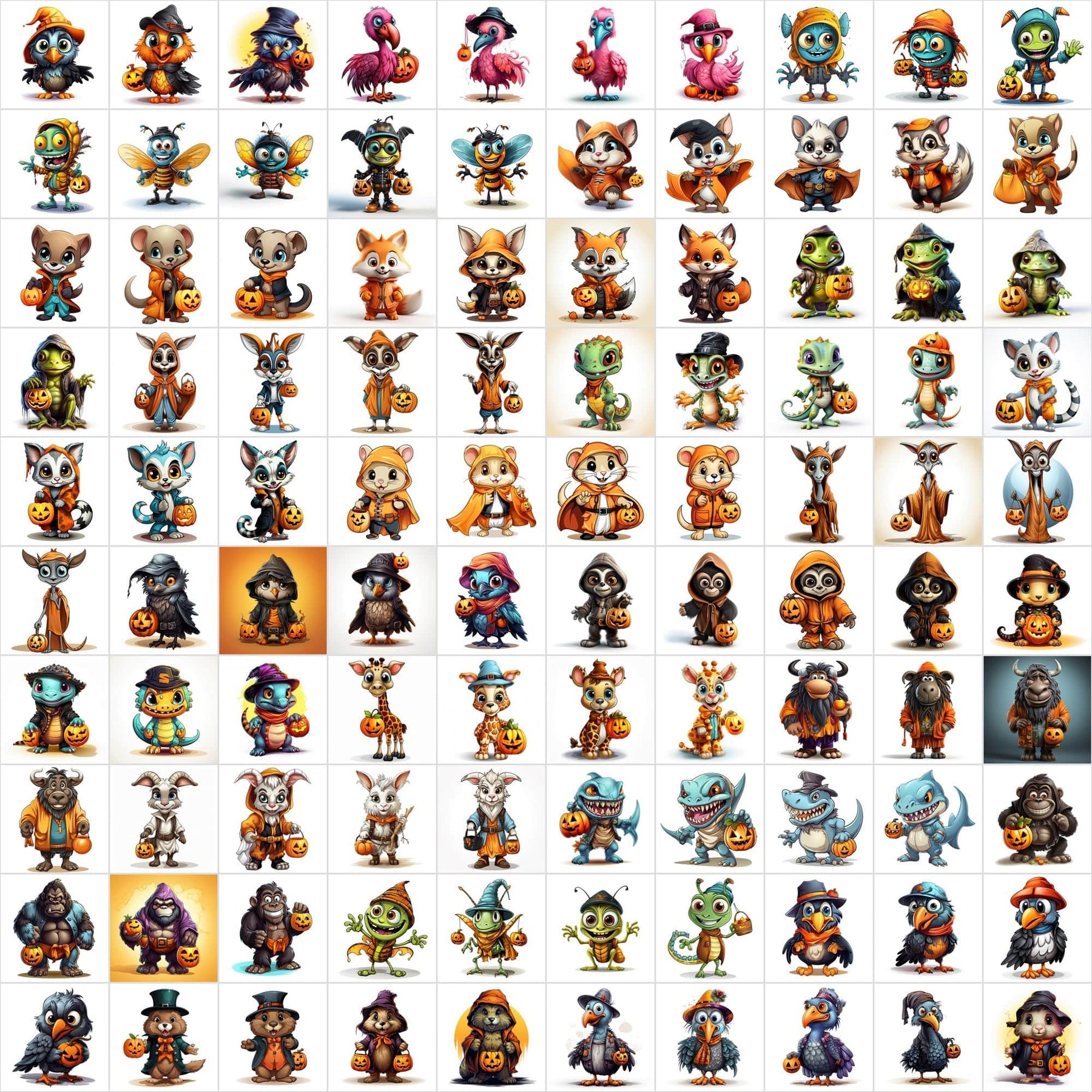 Halloween Animal Graphics: 1080 Colored Animals, Commercial License,