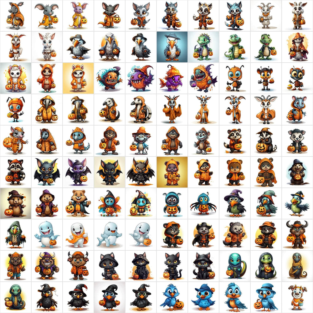 Halloween Animal Graphics: 1080 Colored Animals, Commercial License,