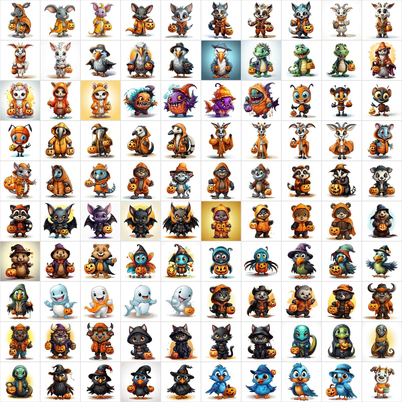 Halloween Animal Graphics: 1080 Colored Animals, Commercial License,