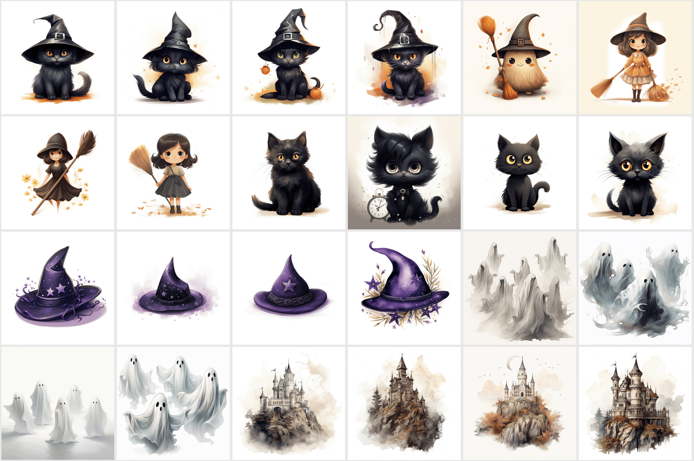 Halloween PNG Illustrations - Ghosts, Witches, Black Cats & More! High
