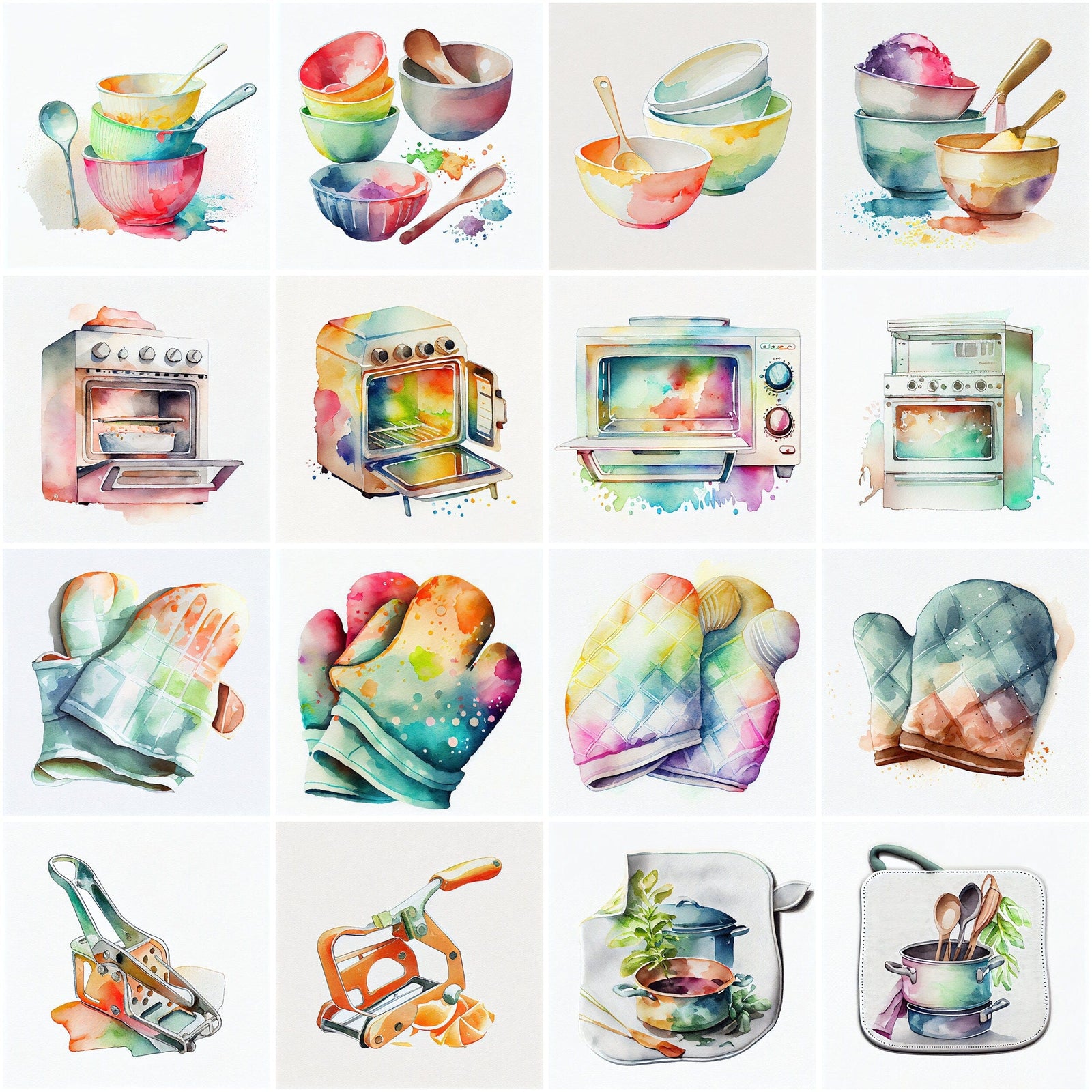 Kitchen Watercolor Appliance Bundle Clipart: 130 High-Quality Images f