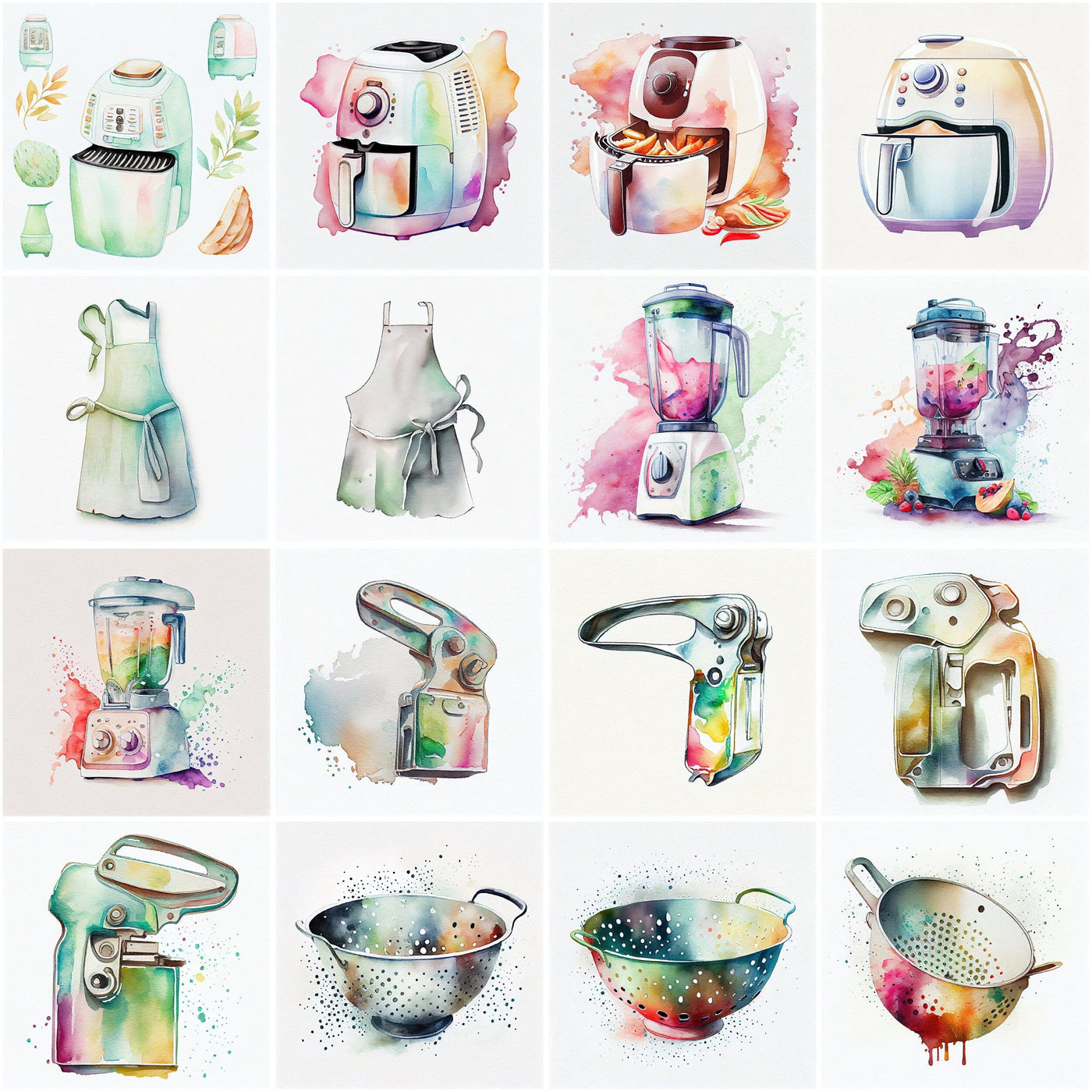 Kitchen Watercolor Appliance Bundle Clipart: 130 High-Quality Images f