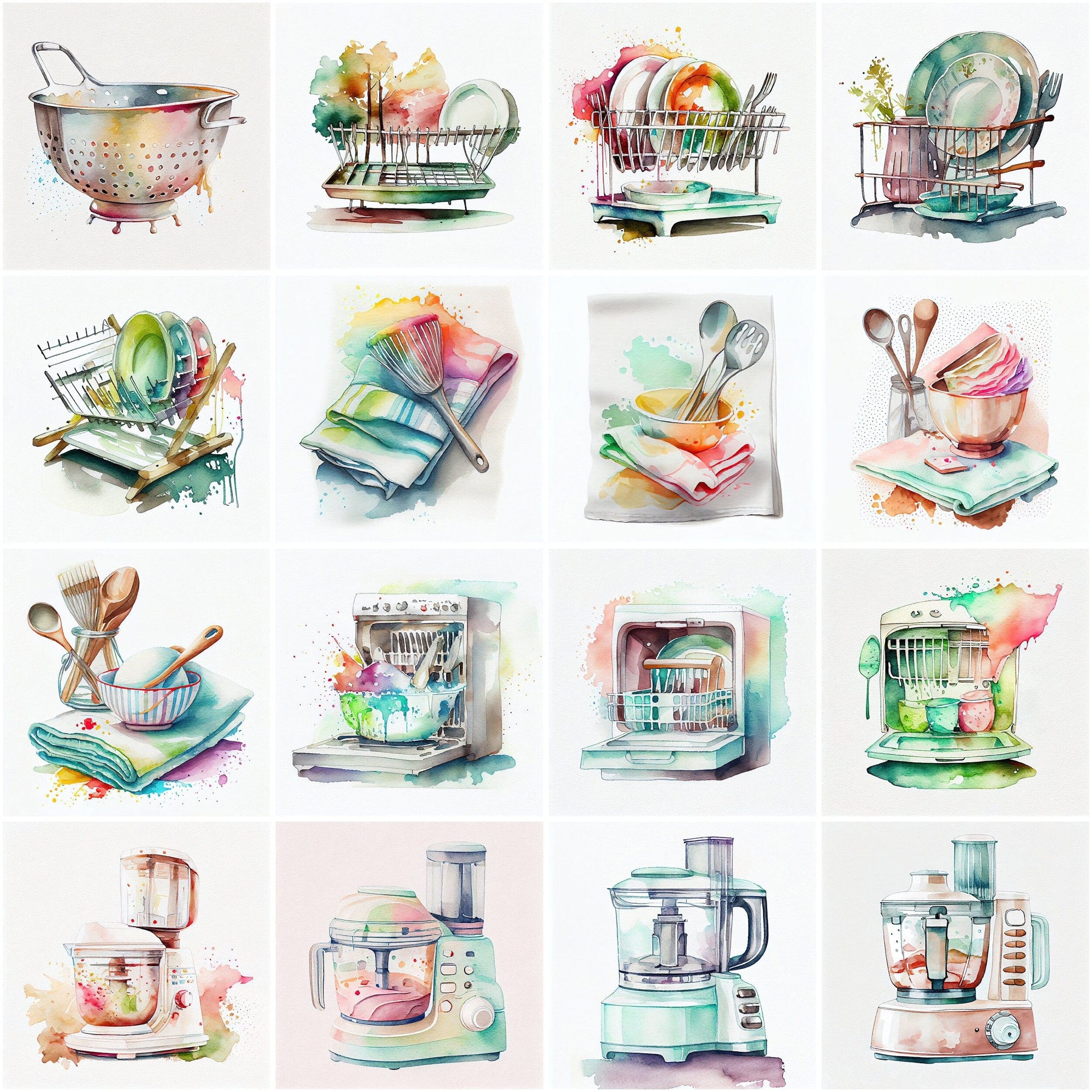 Kitchen Watercolor Appliance Bundle Clipart: 130 High-Quality Images f